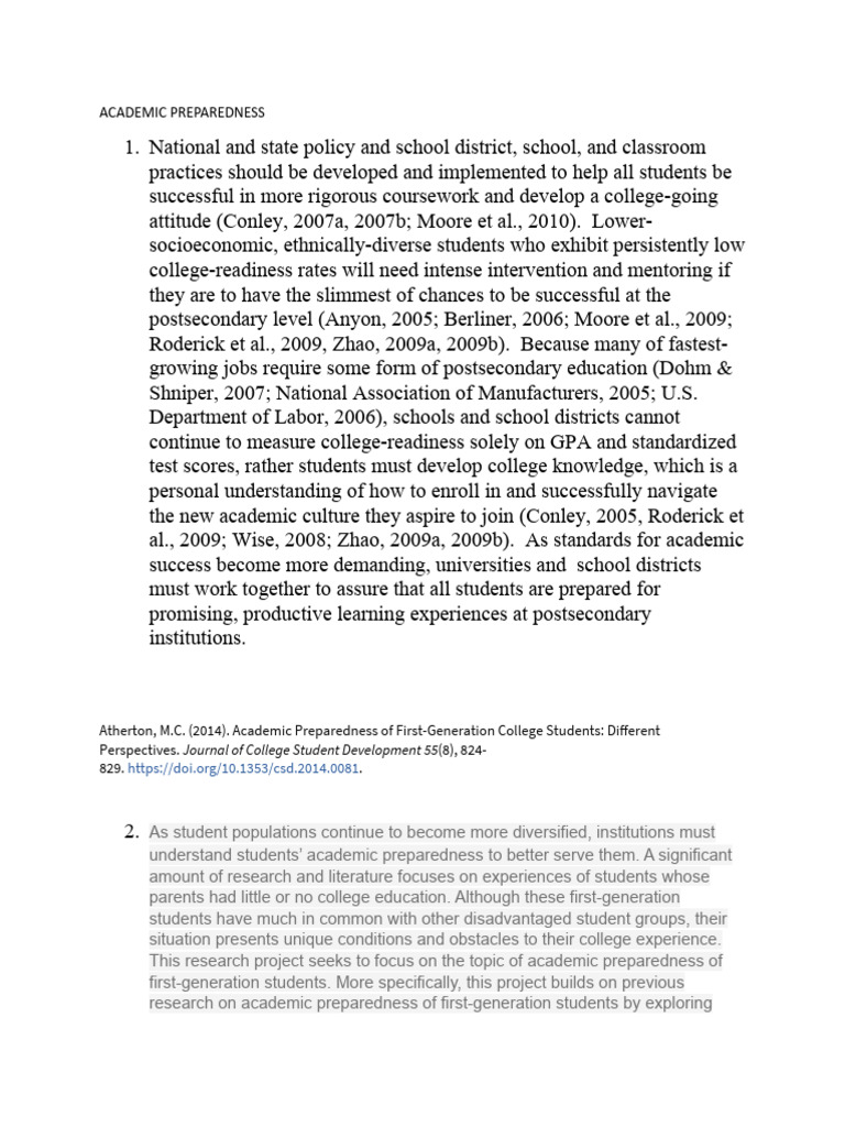 Academic Preparedness | PDF