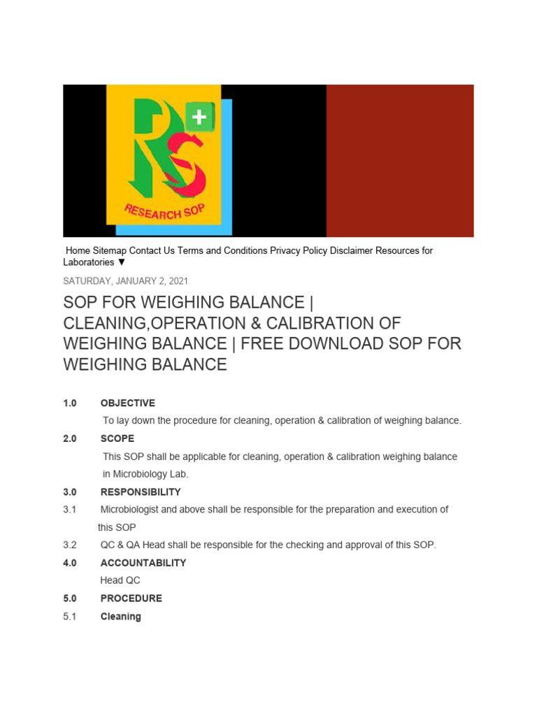 Weighing Balance SOP Guide | PDF | Technology & Engineering