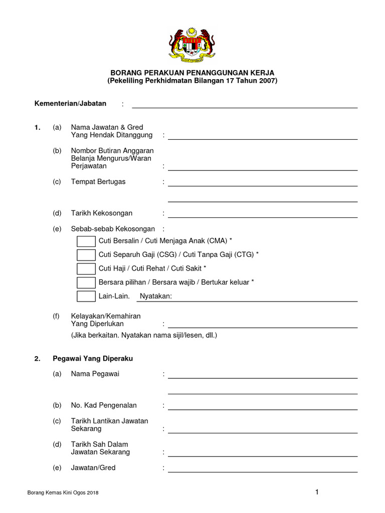 Borang Perakuan Penanggungan Kerja Kemas Kini Ogos 2018 2 F Tarikh Mula ...