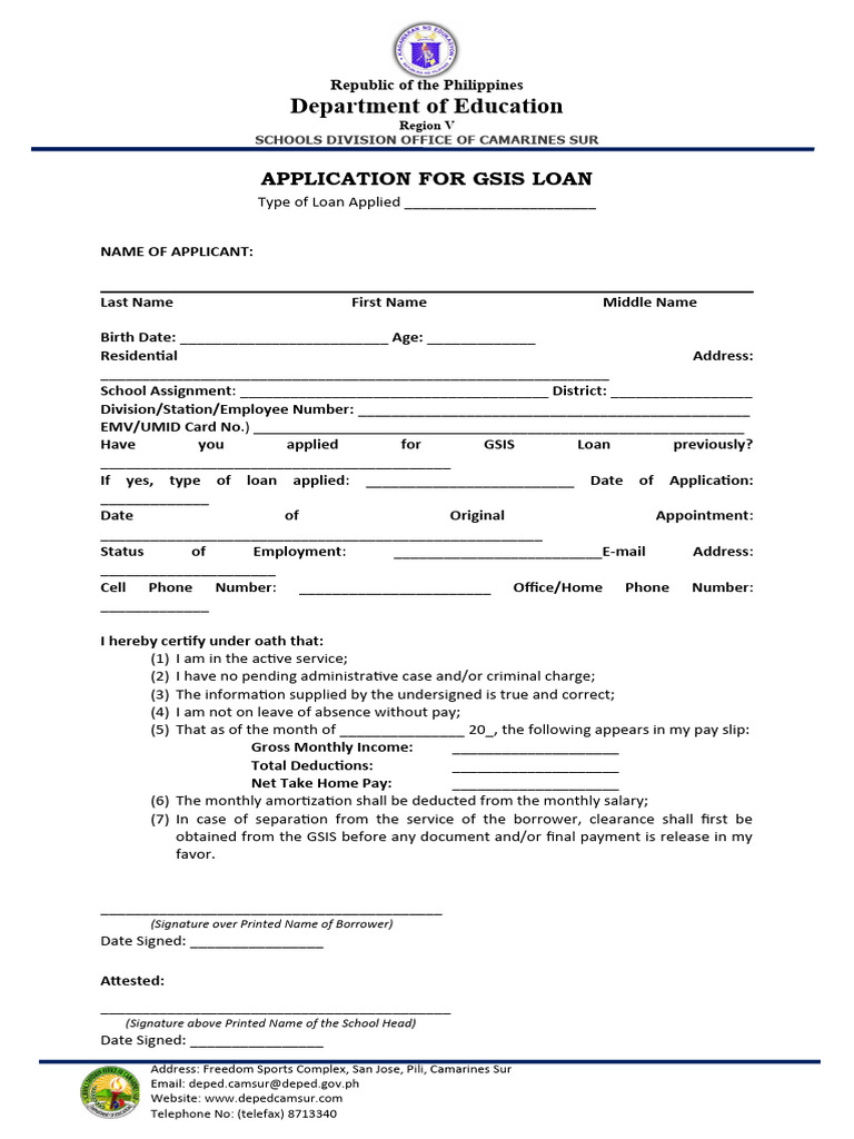 Gsis Application Form For Loan | PDF | Loans | Payments