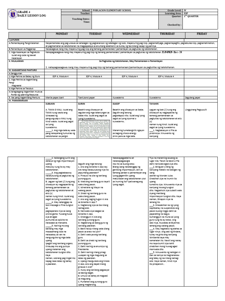 DLL Esp-4 Q1 W7 | PDF