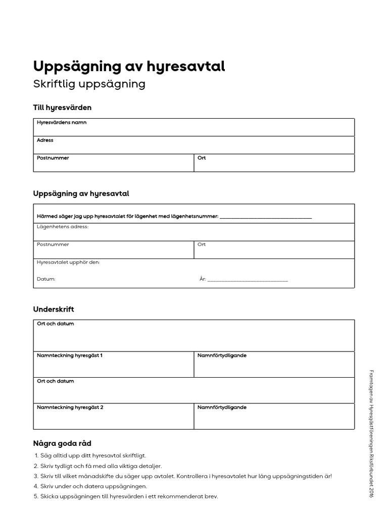 Uppsagning Hyresavtal | PDF
