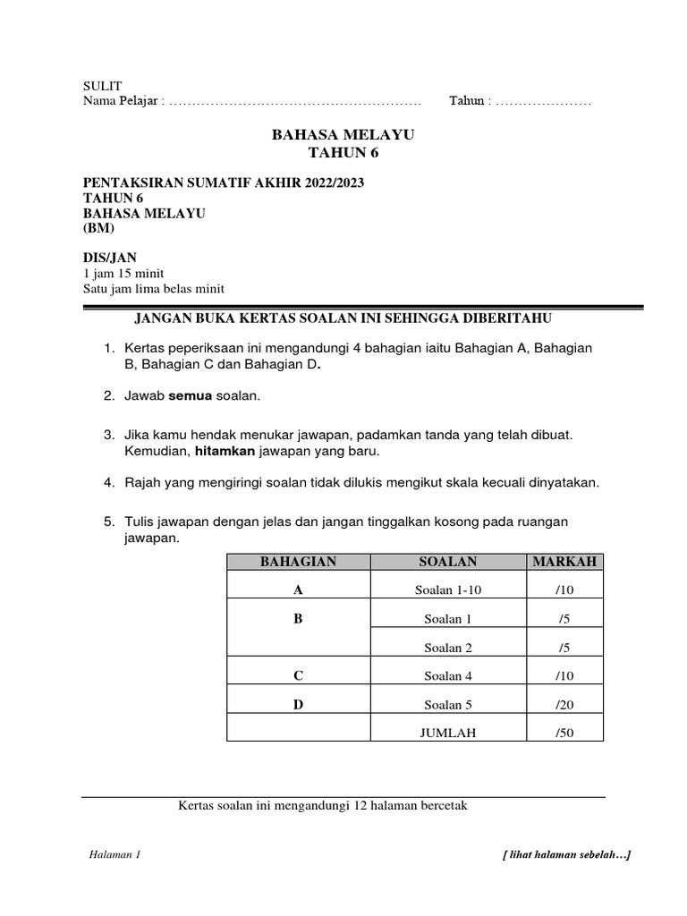 Bm Exam Tahun6 Pdf
