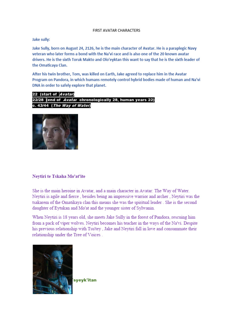 Main Avatar Characters | PDF