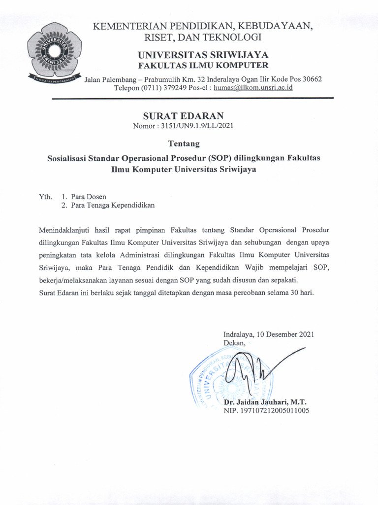 Surat Edaran Sop | PDF