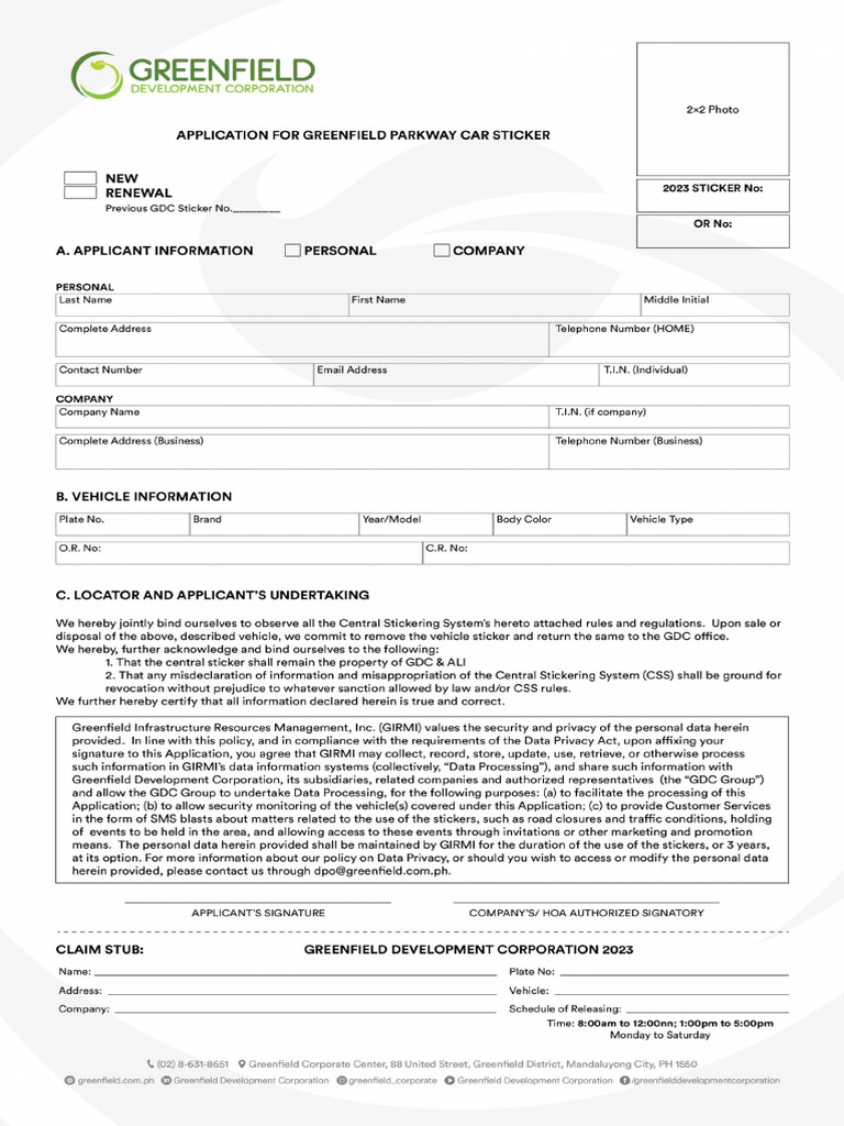 Sticker Application Form 2023 | PDF