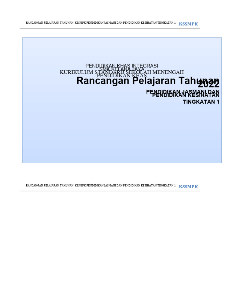 RPT PJK Tingkatan 1 | PDF
