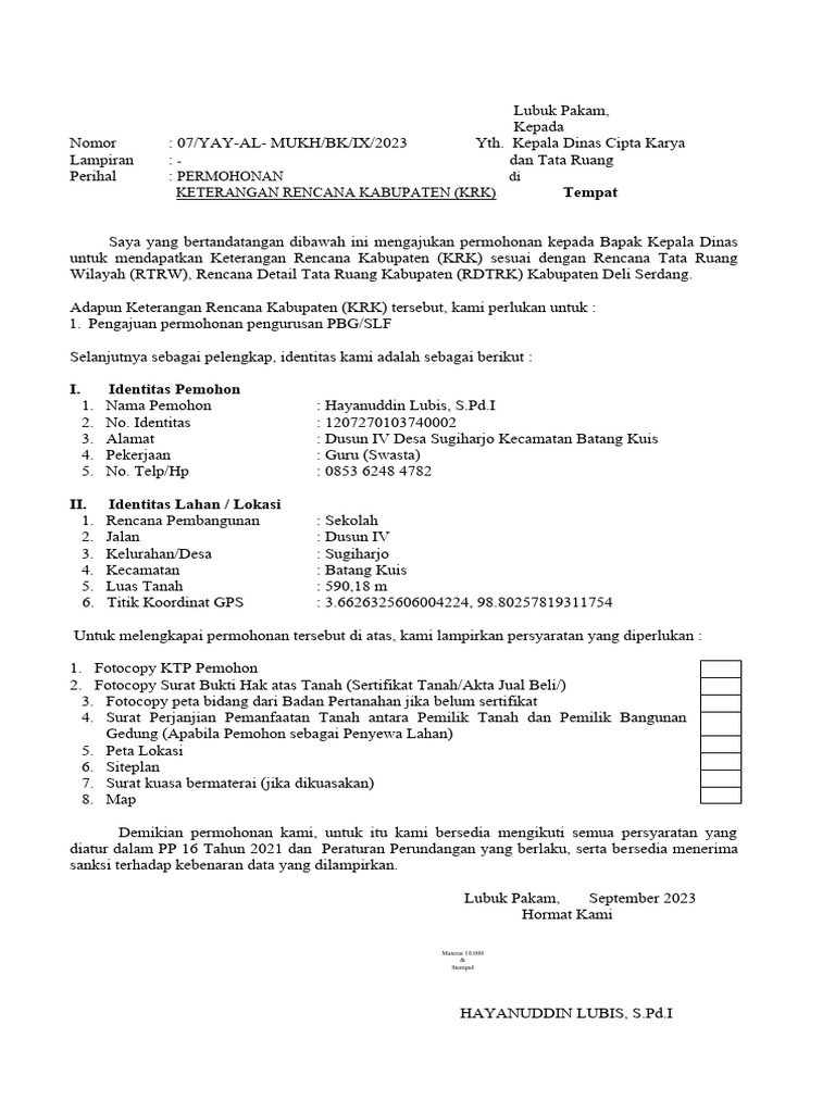 Formulir Permohonan KRK | PDF