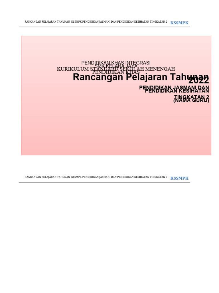 RPT PJK Tingkatan 2 | PDF