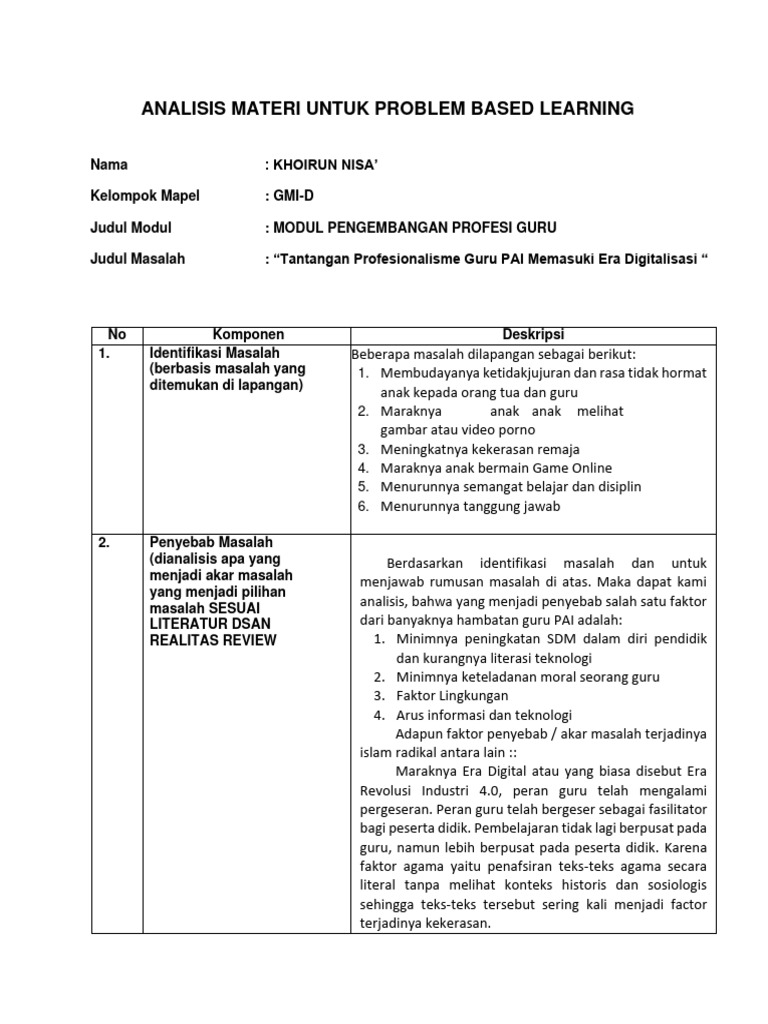 Analisis PBL Pengembangan Guru | PDF