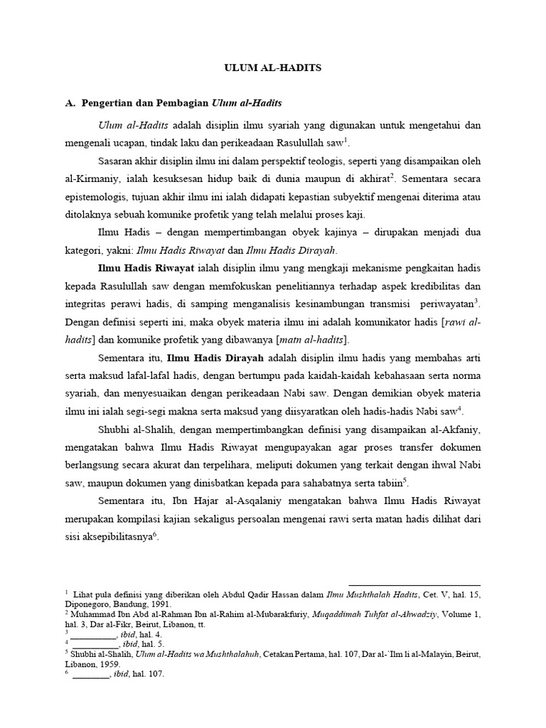 Ilmu Hadis, Pengertian Dan Sejarah Perkembangannya | PDF | Ilmu Sosial | Filsafat
