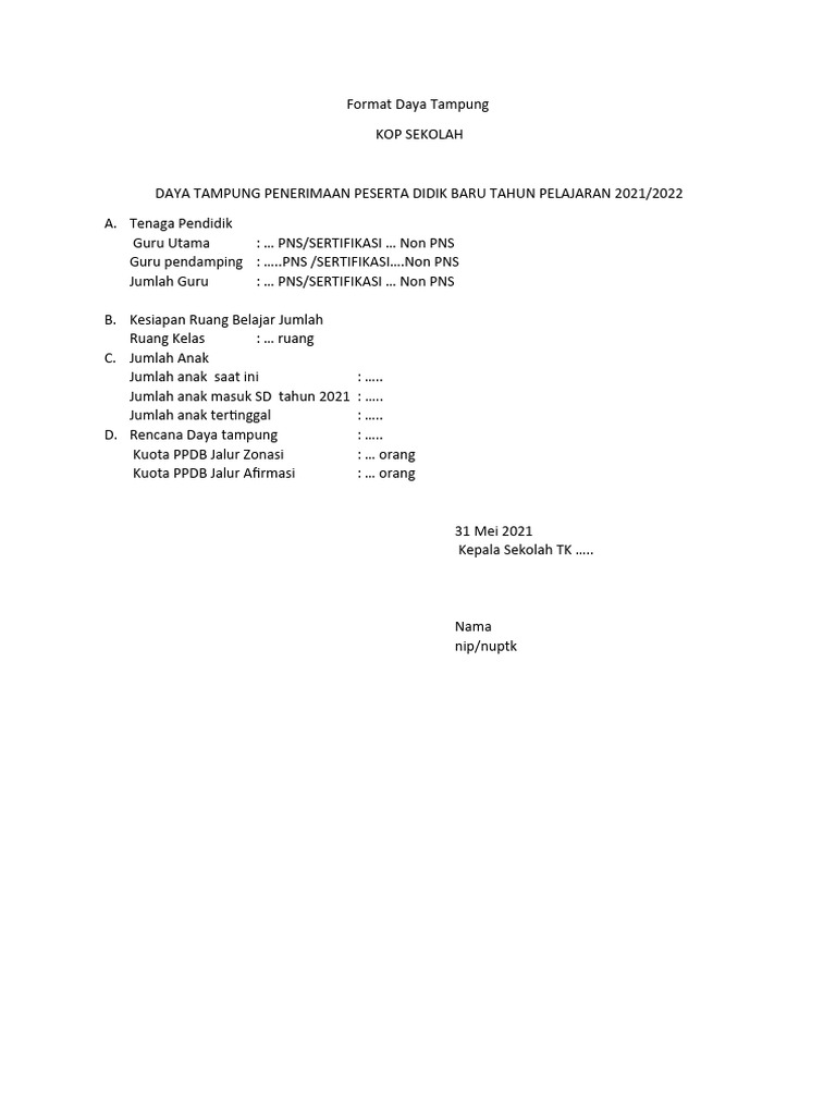 Format Daya Tampung | PDF