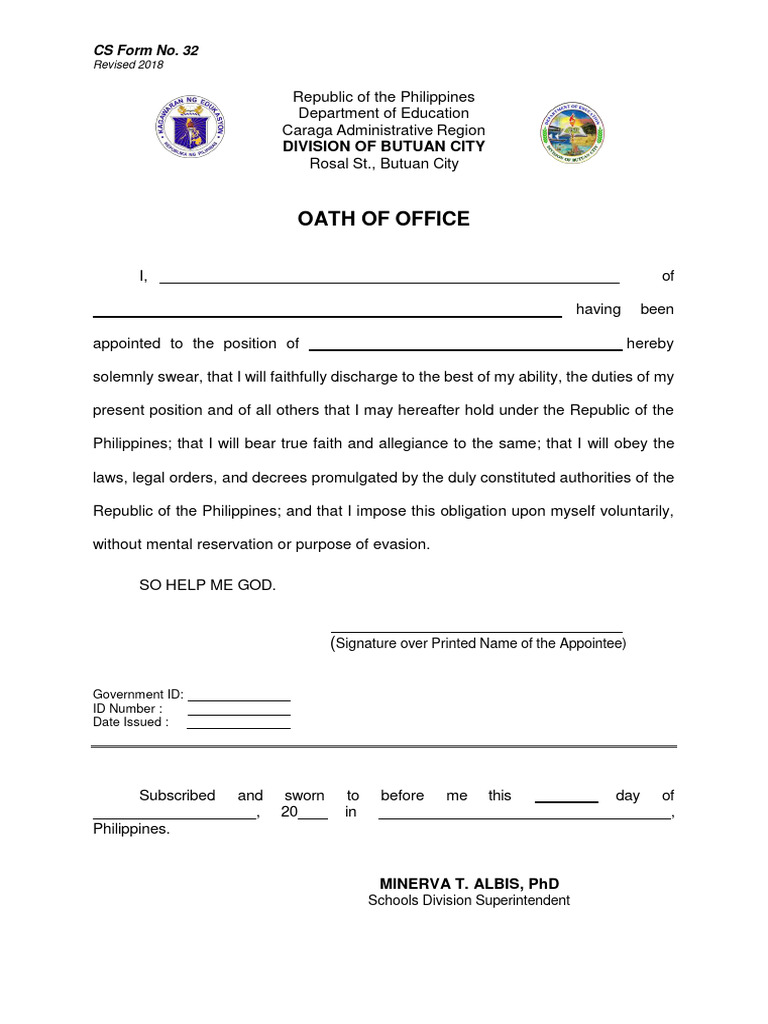 CS Form No. 32 Oath of Office (A4) - NEW | PDF