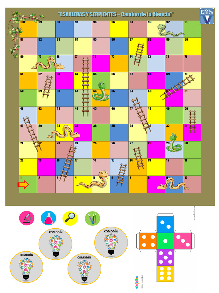 Escaleras-y-serpientes-Camino-de-la-ciencia-Tablero-y-fichas | PDF
