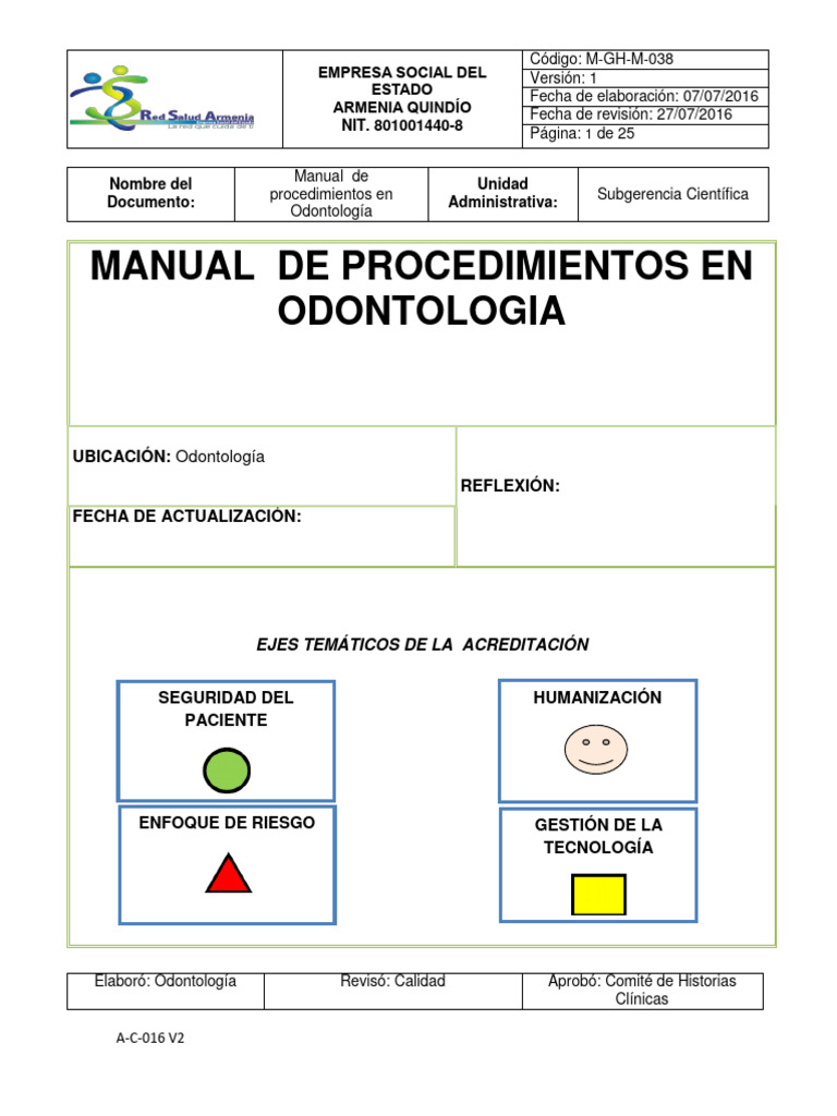 M-GH-M-038 Manual de Procedimientos en Odontología | PDF
