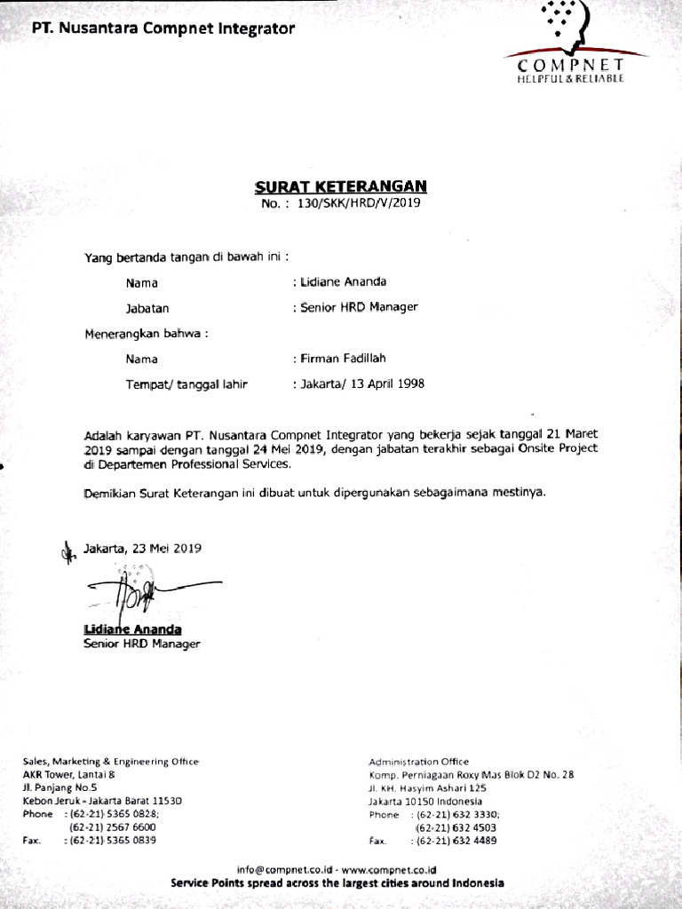 Surat Rekomendasi - Compnet | PDF