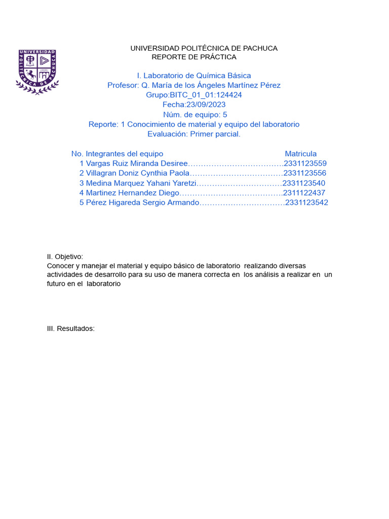 Reporte de Practica 1 Equipo 5 | PDF