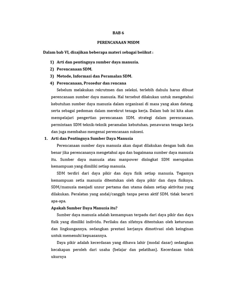 Bab 6 Perencanaan MSDM | PDF