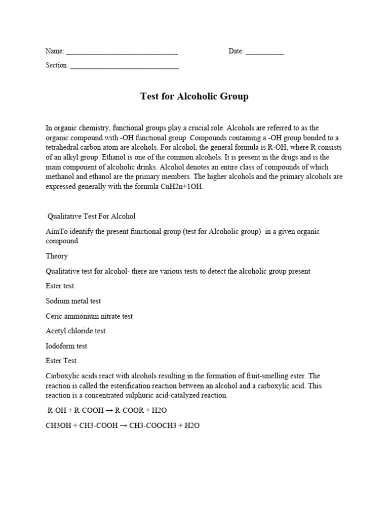 Alcohol Test Org Chem | PDF | Cooking, Food & Wine