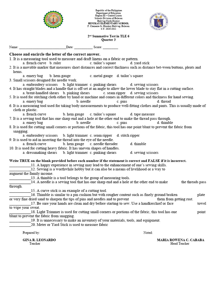 2nd Summative Test in TLE 6 - Q3 | PDF 2nd Summative Test in TLE 6 - Q3 | PDF