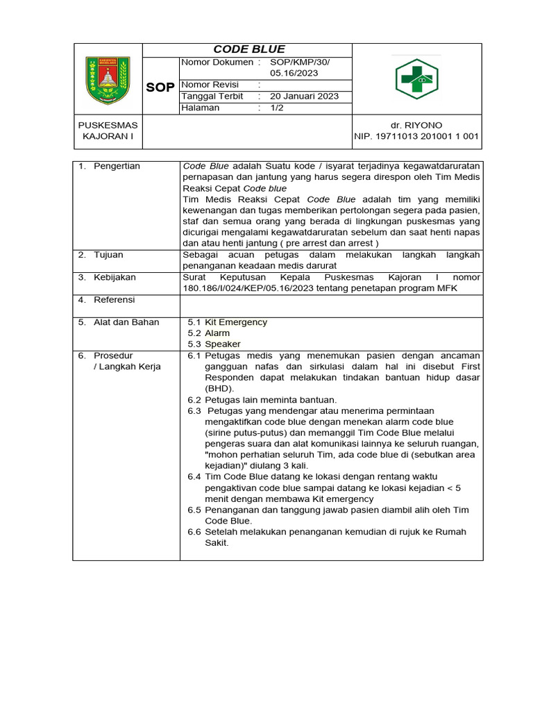 Sop Code Blue | PDF
