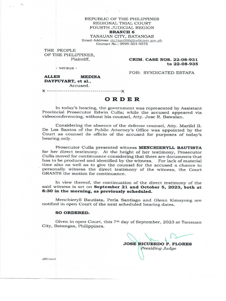 Order 09.07.23 Allen Medina Daypuyart Et. Al. | PDF