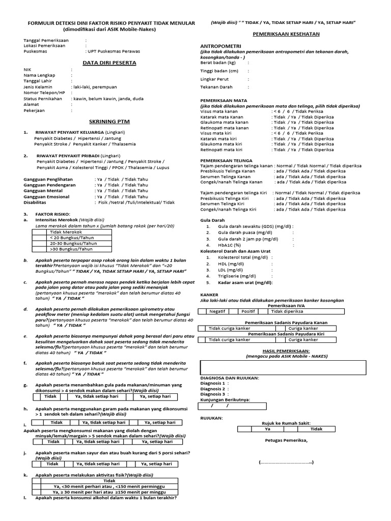 Formulir Deteksi Dini Faktor Risiko Penyakit Tidak Menular | PDF
