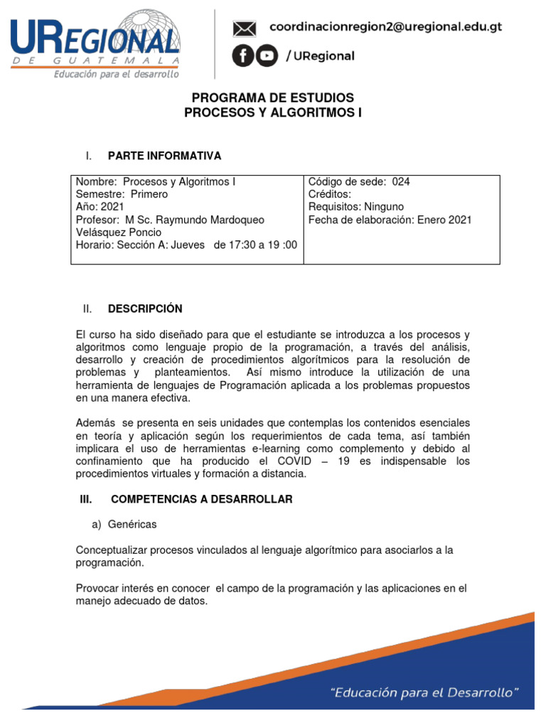 Programa Procesos y Algoritmos | PDF | Algoritmos | Evaluación