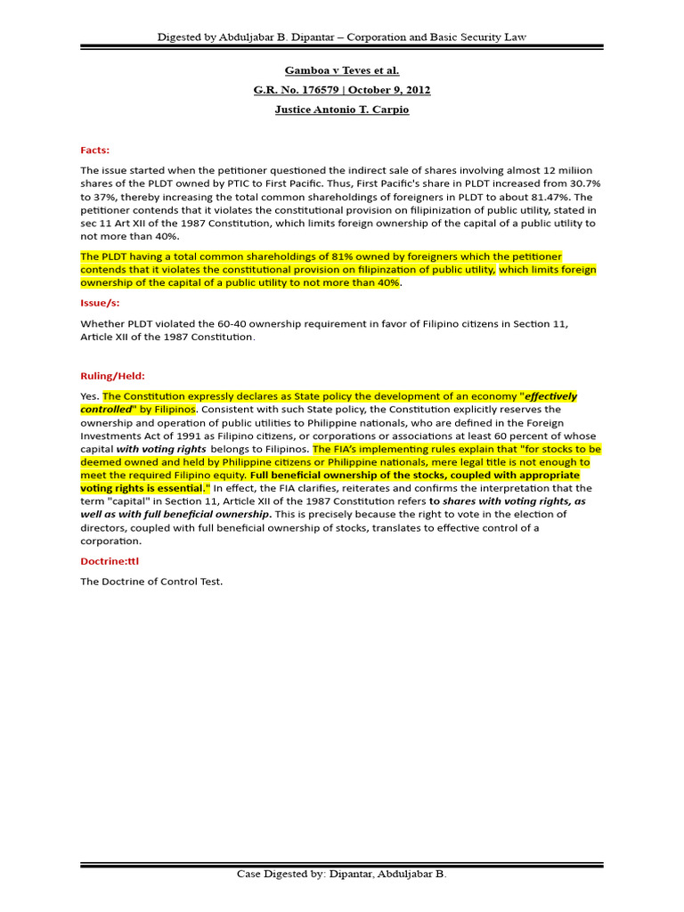 Gamboa V Teves Et Al | PDF