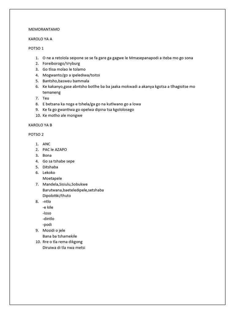 Grade 8 Setswana Exam Questions | PDF