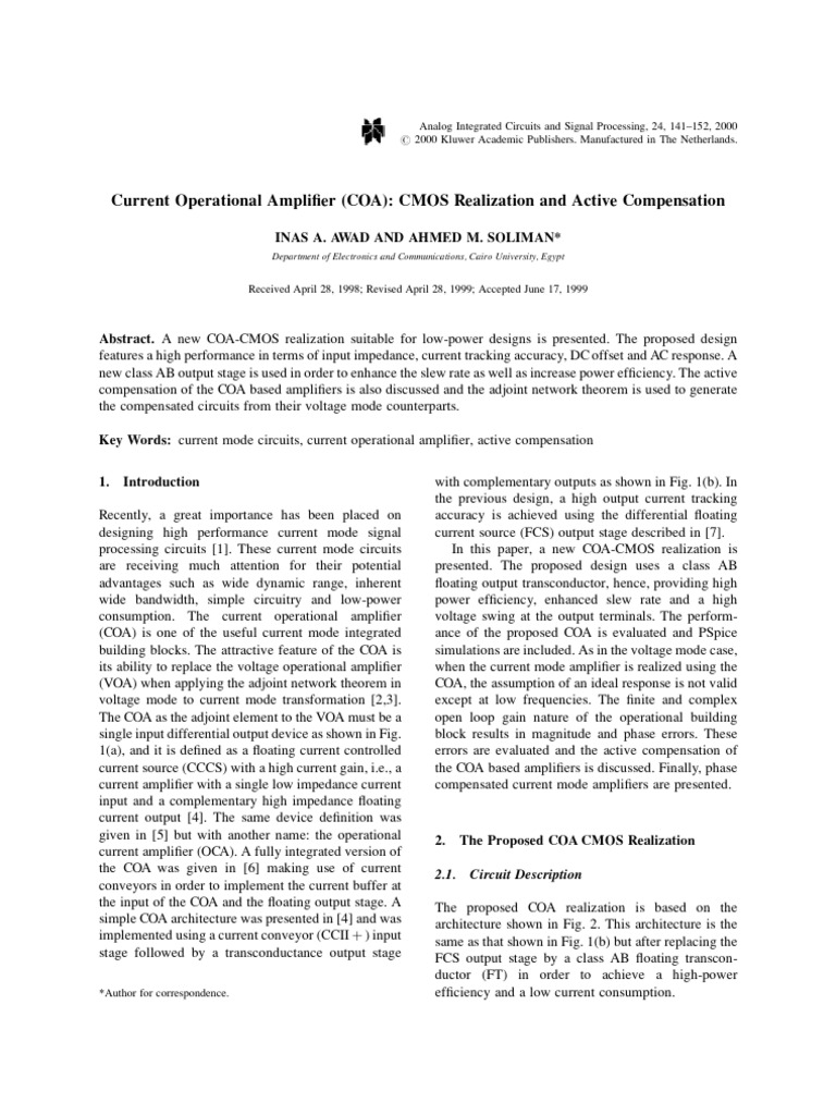 Current Operational Amplifier | PDF | Amplifier | Field Effect Transistor