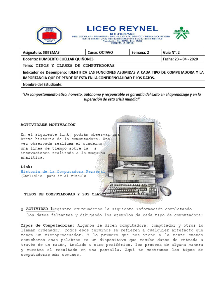 Taller 2. Tipos y Clases de Computadoras. 8 | PDF | Tableta | Smartphone