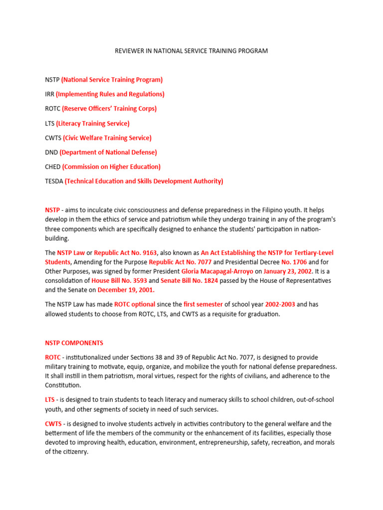 Reviewer in National Service Training Program | PDF | Self Actualization | Behavioural Sciences