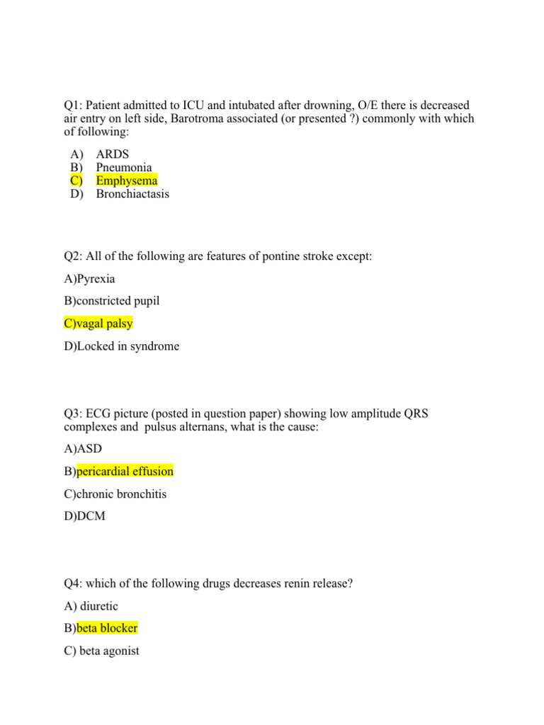 Primary Exam 2020 Recall Questions 2 | PDF