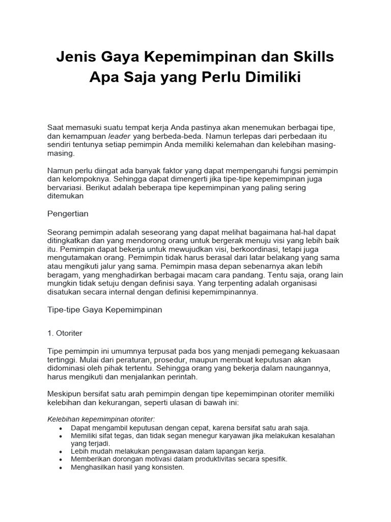 jenis gaya kepemimpinan | PDF