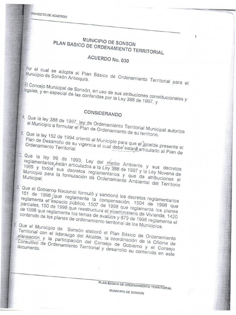 Acuerdo 030 2001 Pbot Sonsón | PDF