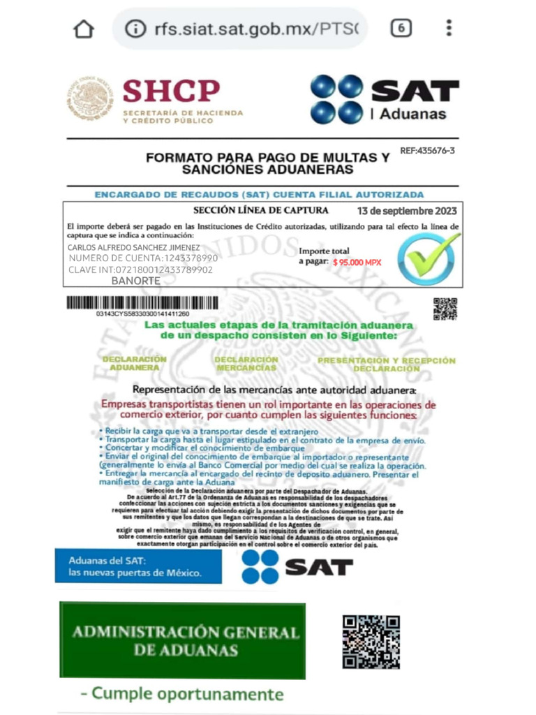 Cuenta Autoriza para Estos Pagos Multas Aduaneras de Dia 13-09-2023 | PDF