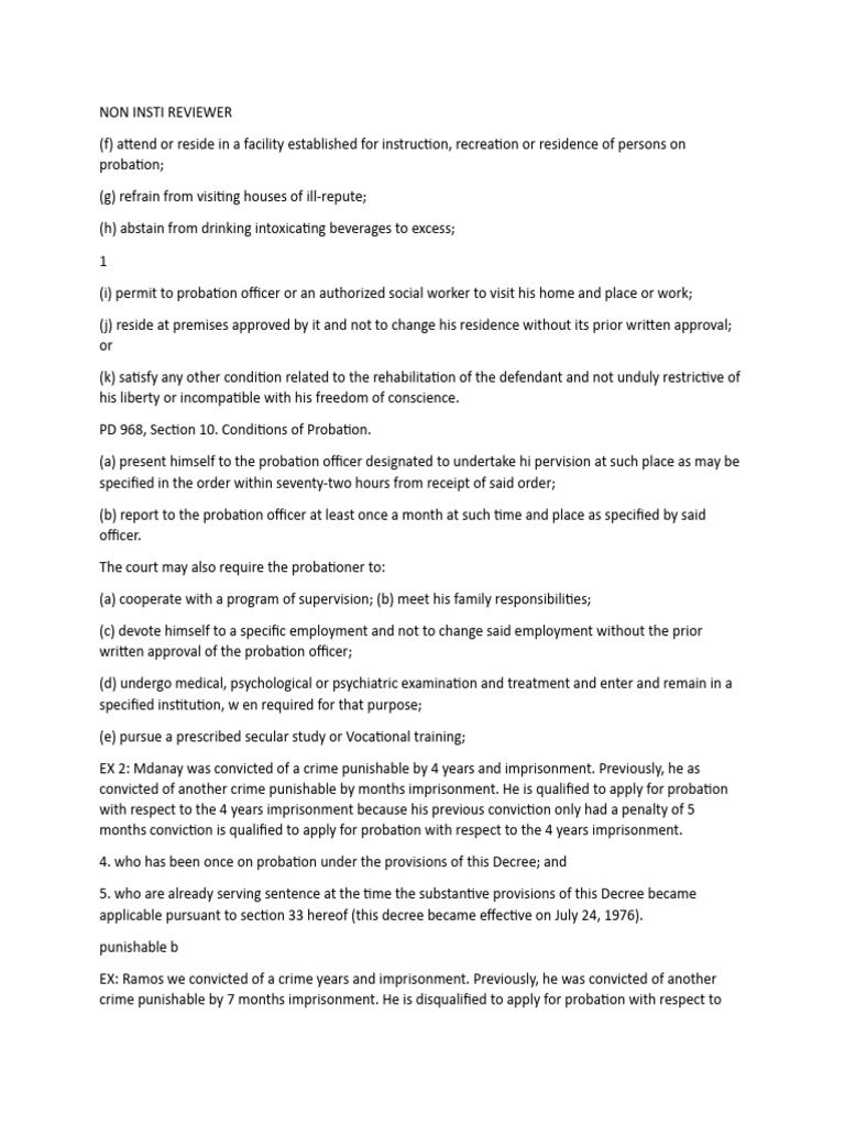 Non Insti Reviewer | PDF | Probation | Punishments