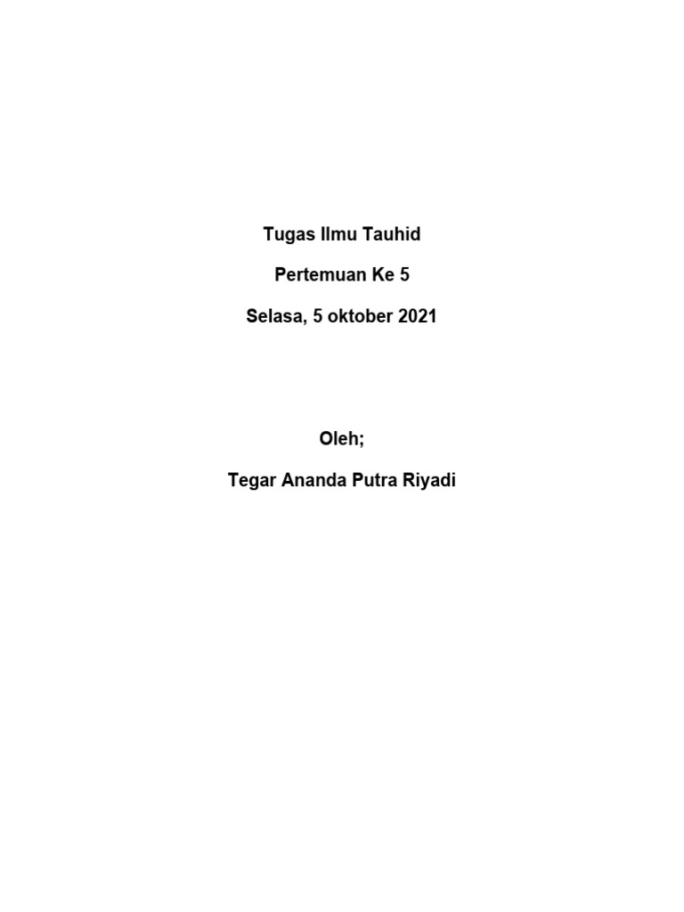 Tugas Ilmu Tauhid Pertemuan Ke 5 | PDF