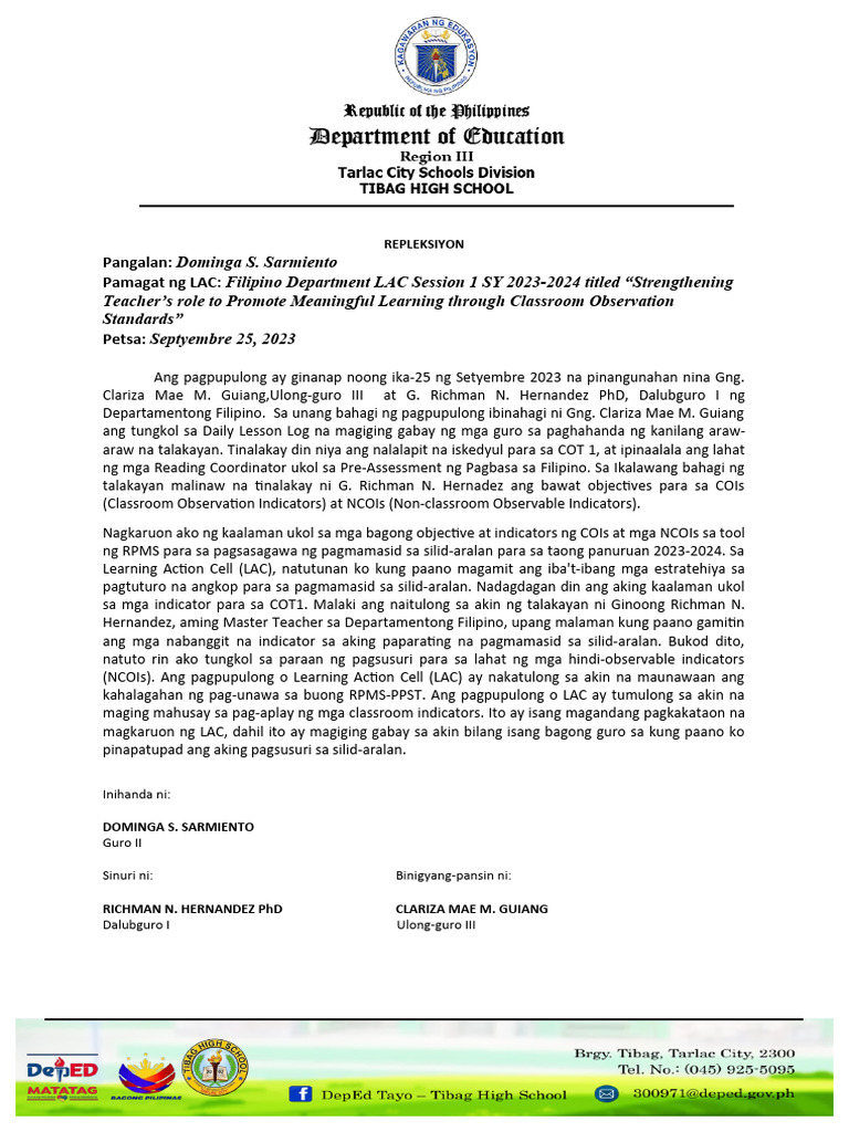 LAC Reflection | PDF