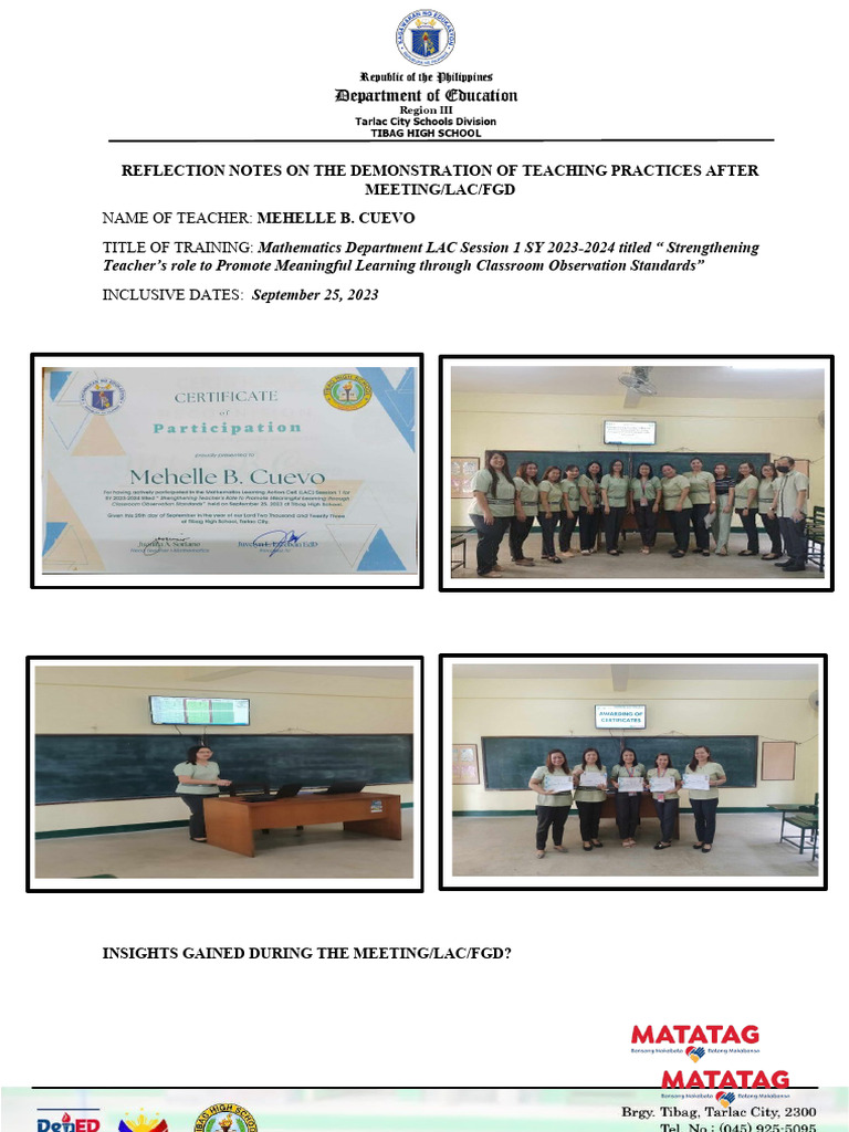 Reflection Notes - Lac 1 | PDF