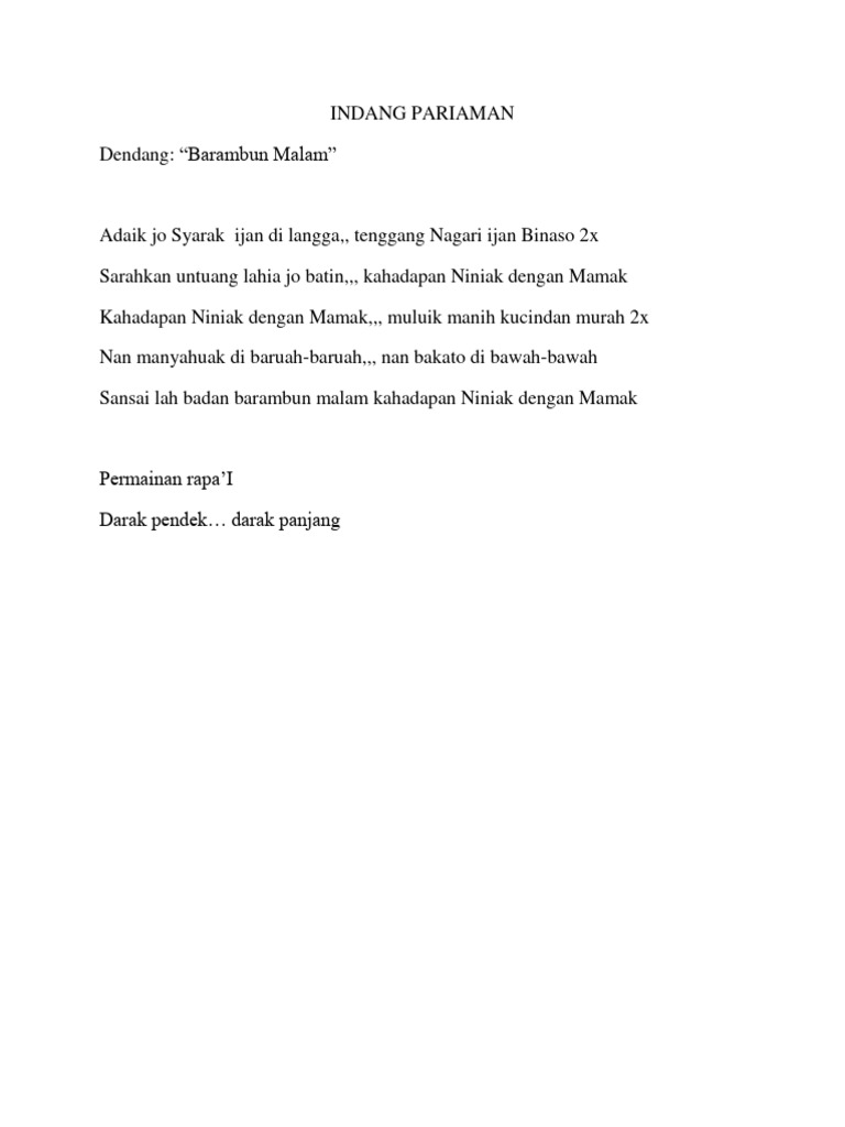 Teks Indang Barambun Malam | PDF