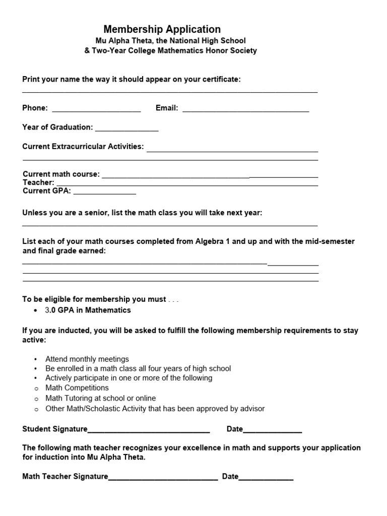 MU Alpha Theta Application | PDF