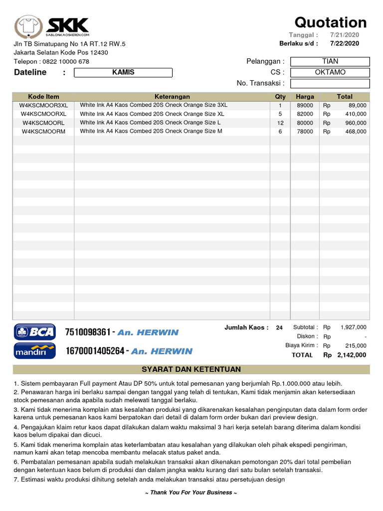 Quotation Pak Okky | PDF