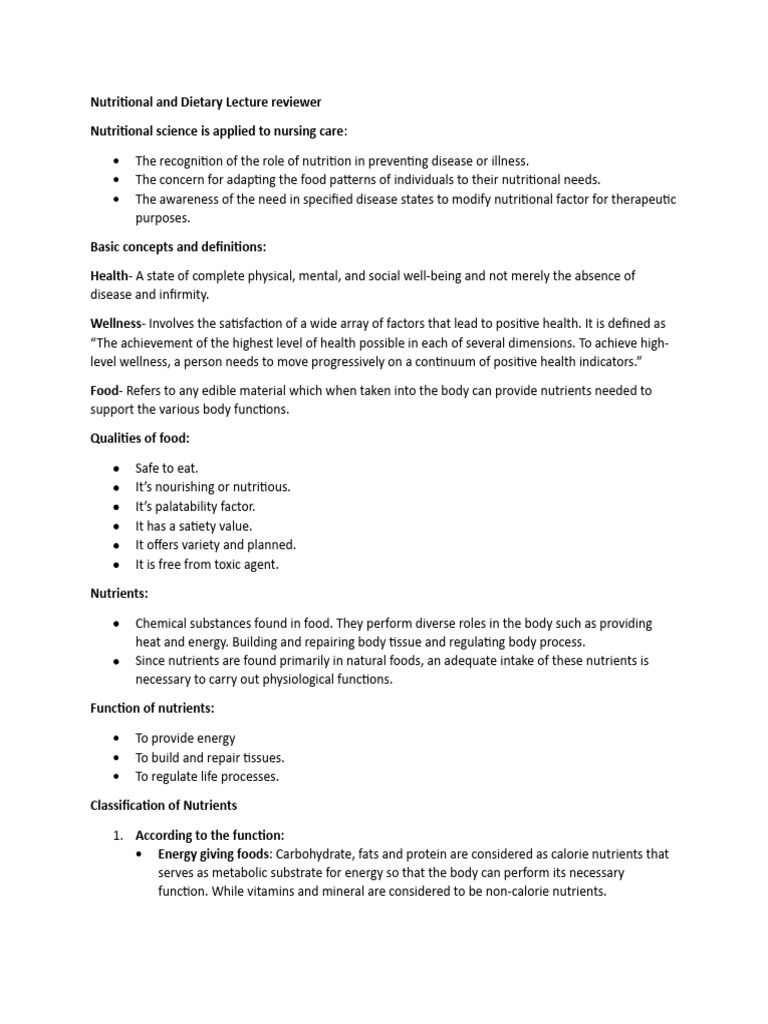 Nutritional and Dietary Lecture Reviewer | PDF