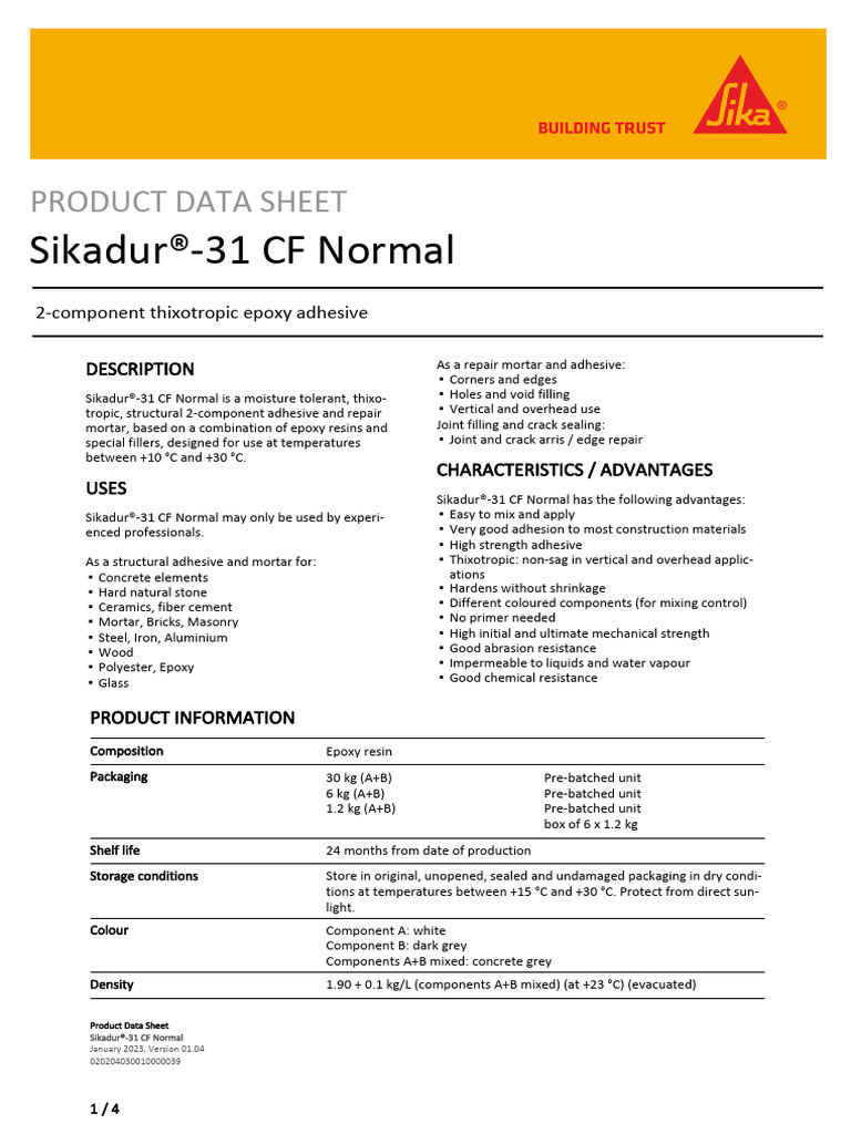 Sikadur 31 CF Normal | PDF | Epoxy | Adhesive