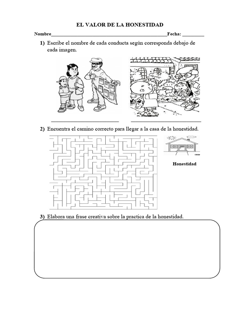 Actividades sobre la Honestidad Infantil | PDF