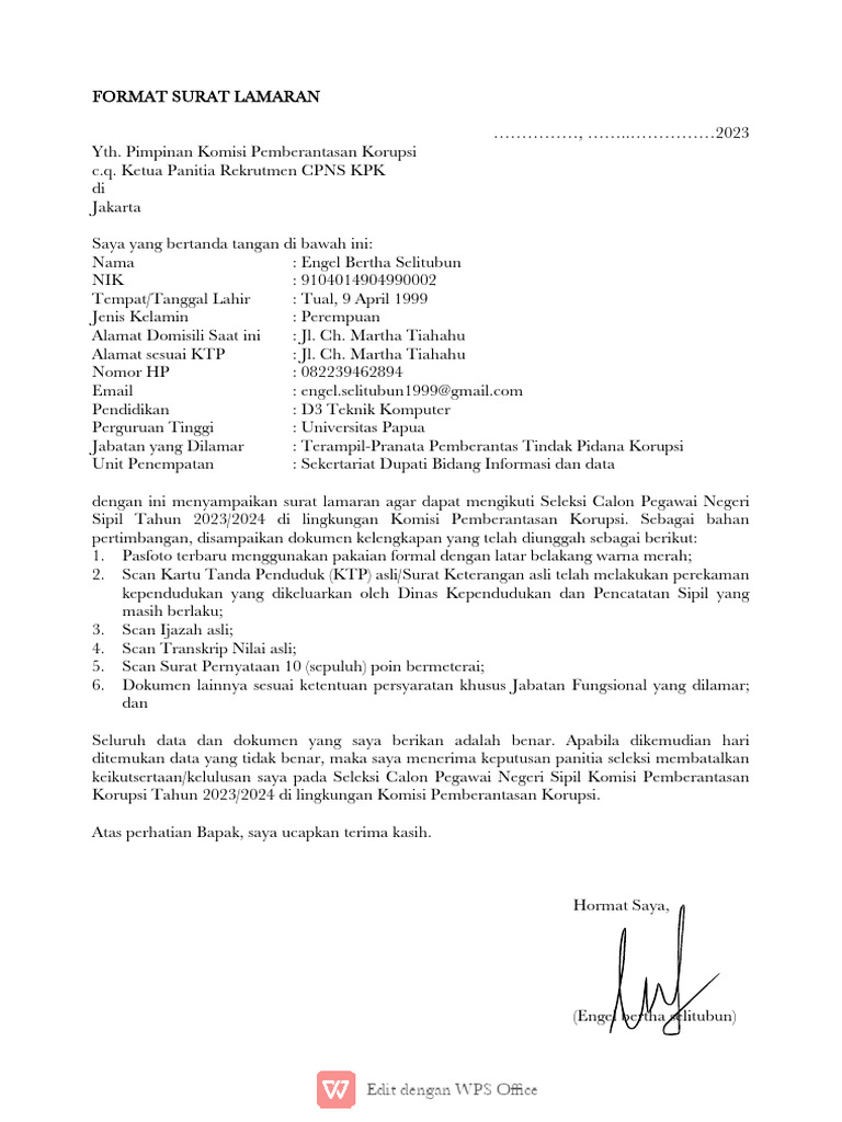 Format - Surat - Lamaran (TTD) | PDF