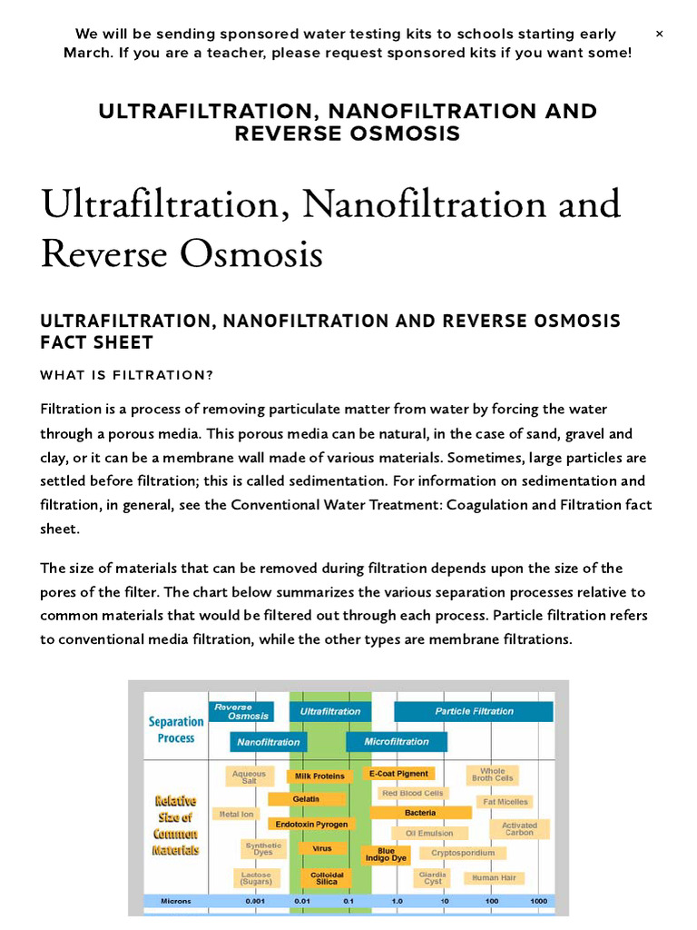 Ultrafiltration, Nanofiltration and Reverse Osmosis | PDF | Filtration | Membrane