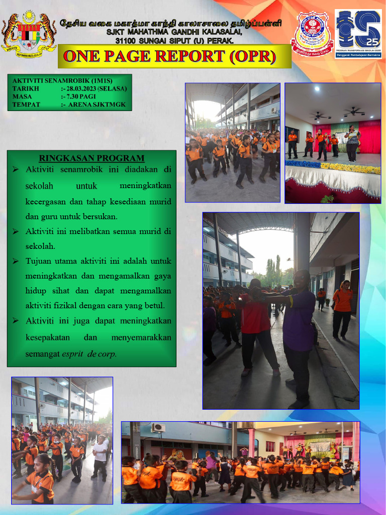 ONE PAGE REPORT Aktiviti Senamrobik | PDF